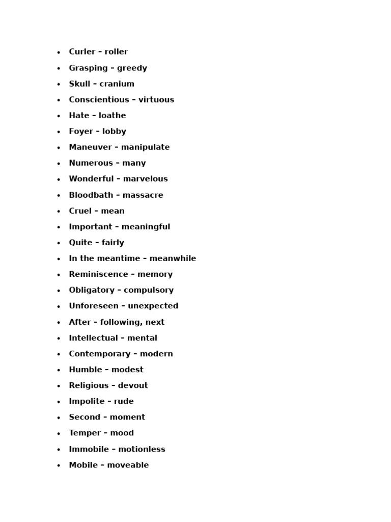 Synonyms and Their Meanings List | PDF