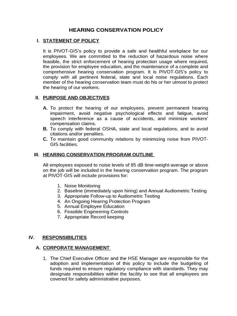 Hearing Conservation Policy Overview | PDF | Noise | Sound