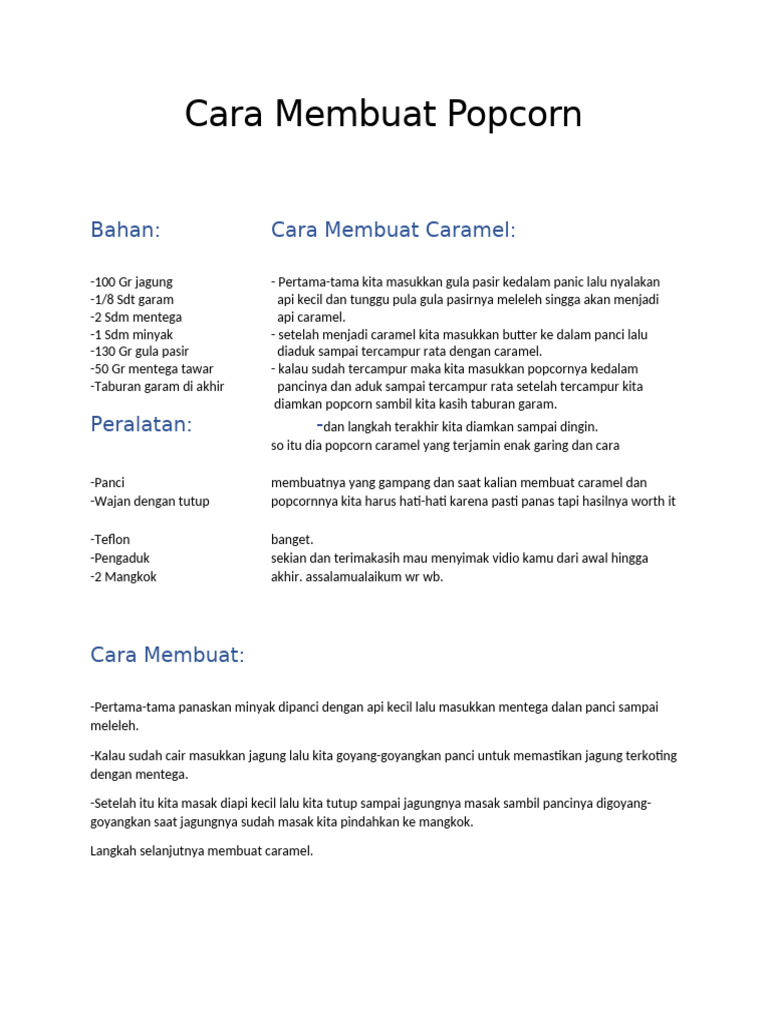 Cara Membuat Popcorn | PDF