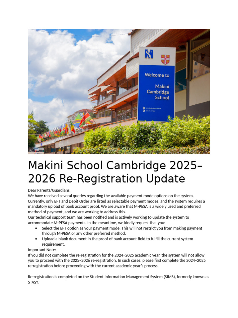 Makini School Cambridge Re-Registration 2025 | PDF