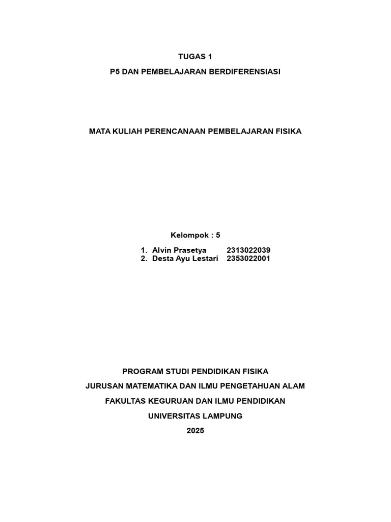 Kelompok 5_ Tugas 1 PPF_P5 Dan Pembelajaran Berdeferensiasi | PDF