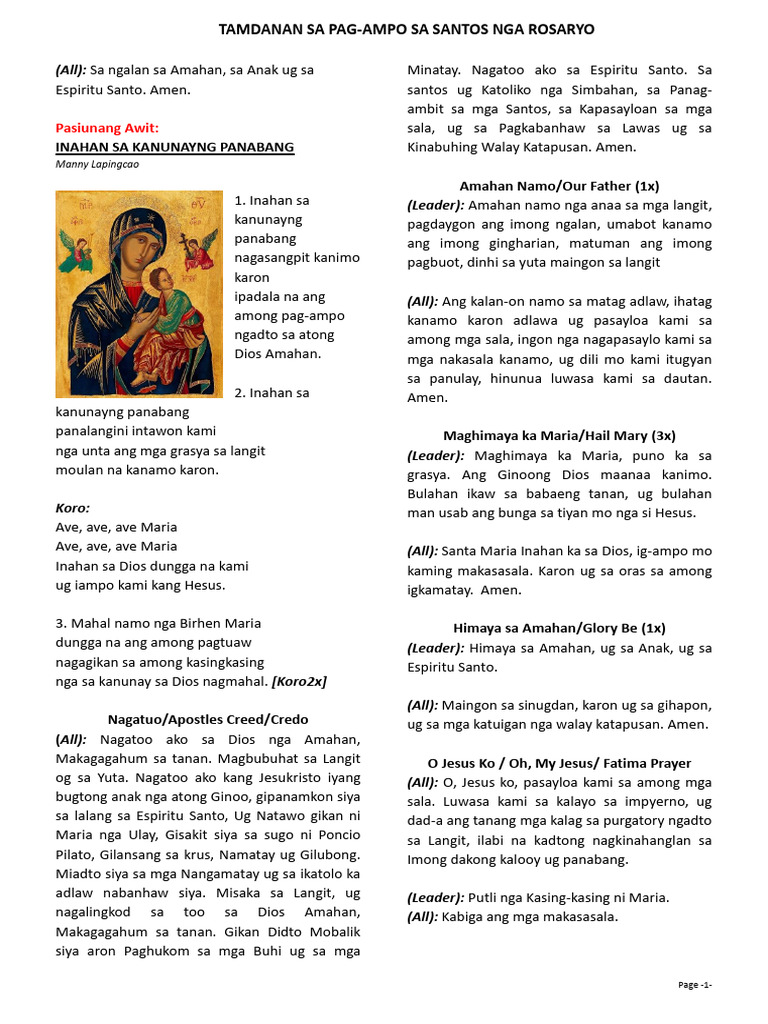 Tamdanan Sa Pag-Ampo Sa Mahal Nga Rosaryo - Mga Misteryo Sa Kalipay | PDF