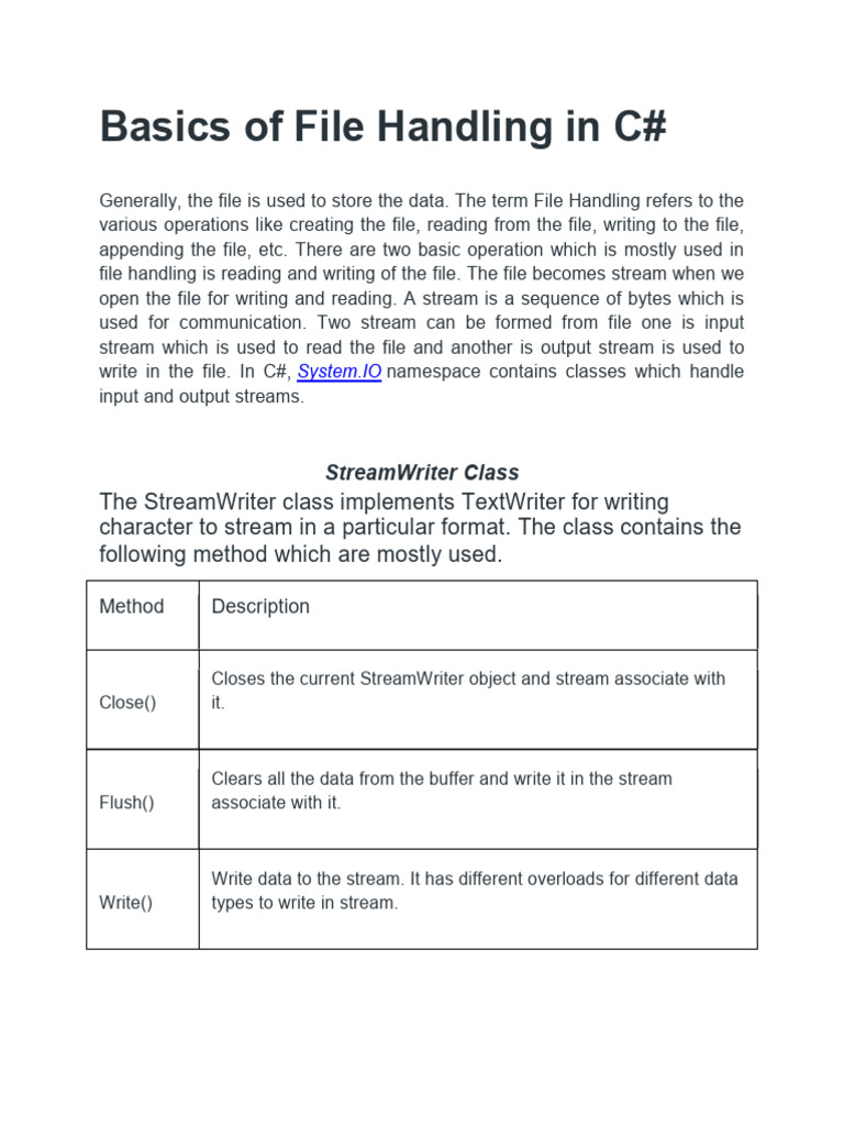 File Handling in C# | PDF
