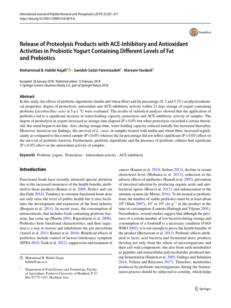 Probiotic Yogurt: ACE-Inhibitory & Antioxidant Effects | PDF | Gut ...