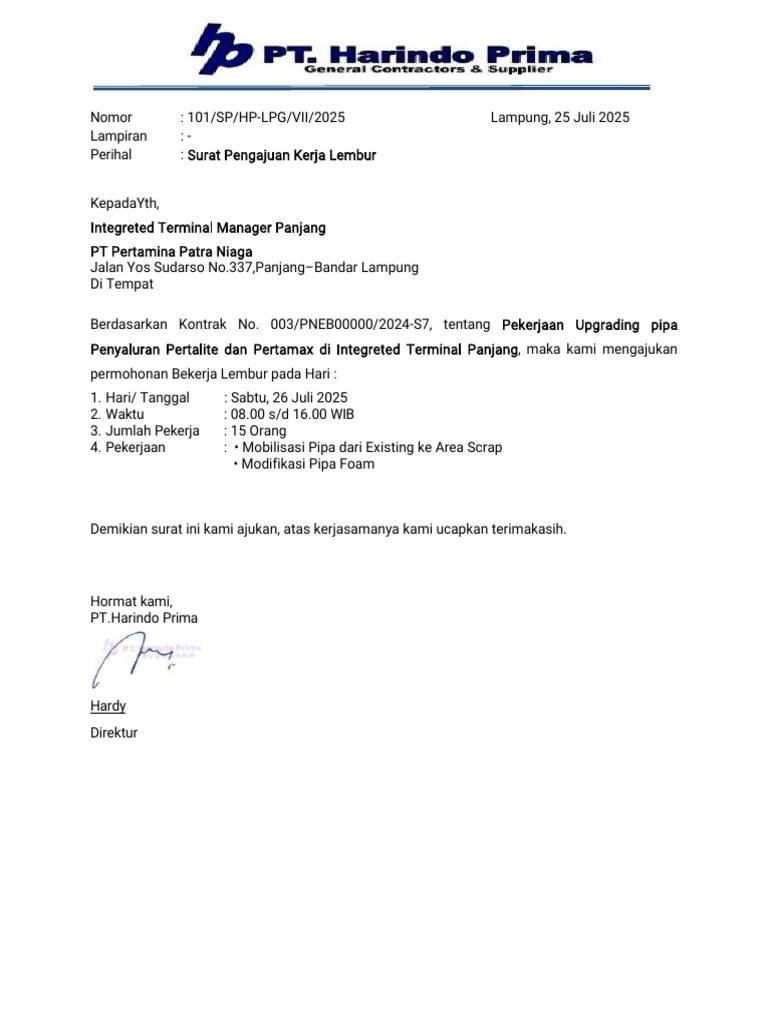 Surat Lembur Harindo | PDF