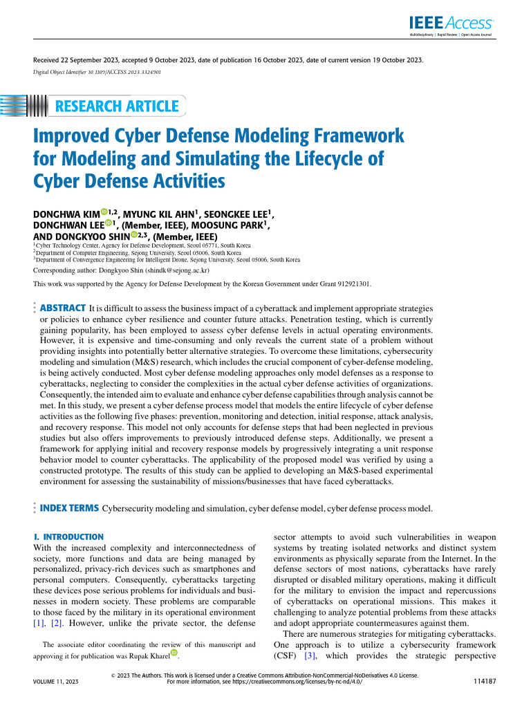 Improved Cyber Defense Modeling Framework For Modeling and Simulating ...