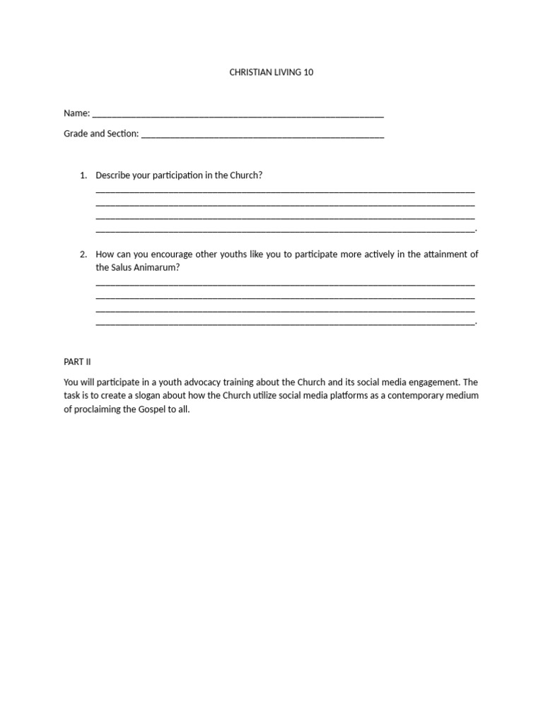 Christian Living 10-Completion Activity | PDF