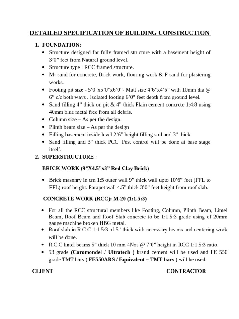 Building Construction Specification Guide | PDF