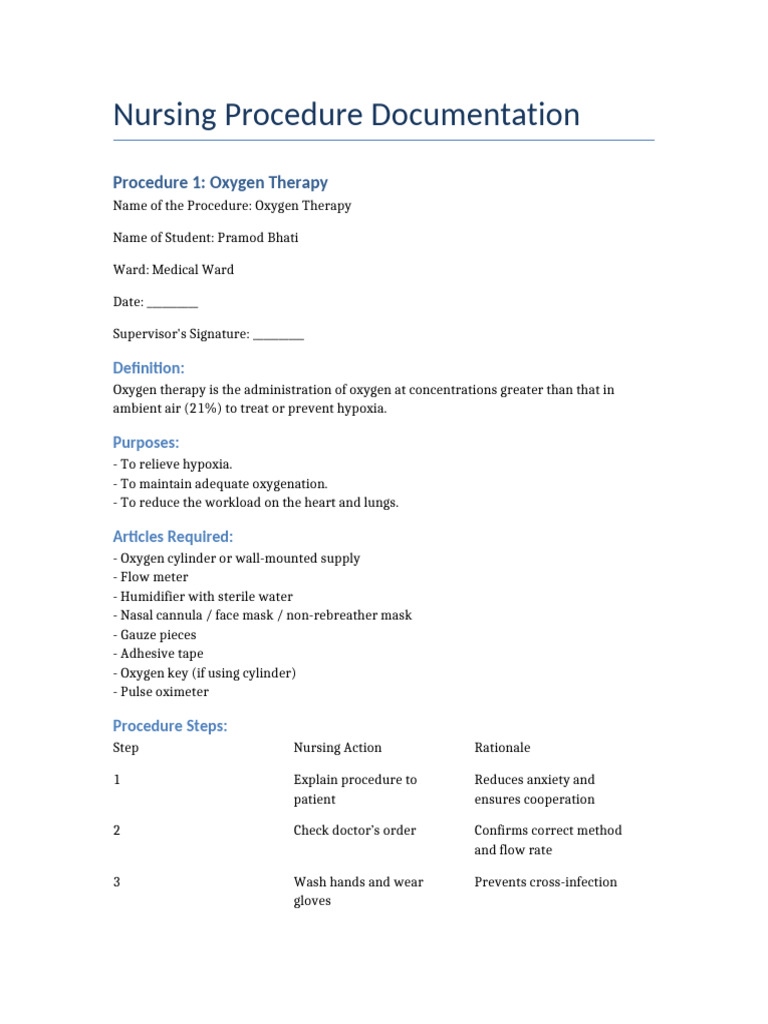 Nursing Procedures Oxygen BLS | PDF | Cardiopulmonary Resuscitation | Medical Specialties