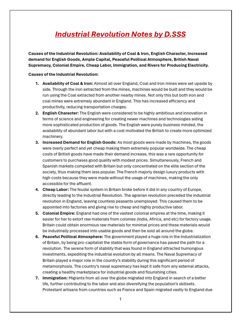 Grade-10, Unit-2 (Industrial Revolution) | PDF | Industrial Revolution ...