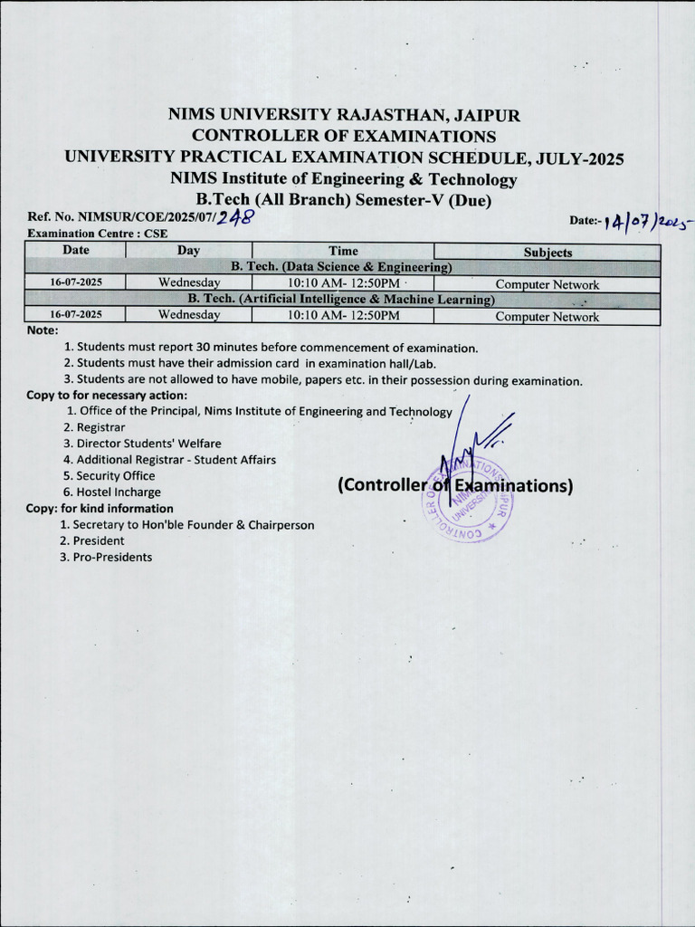 248 Btech Cse Diploma Practical Exam Schedule | PDF