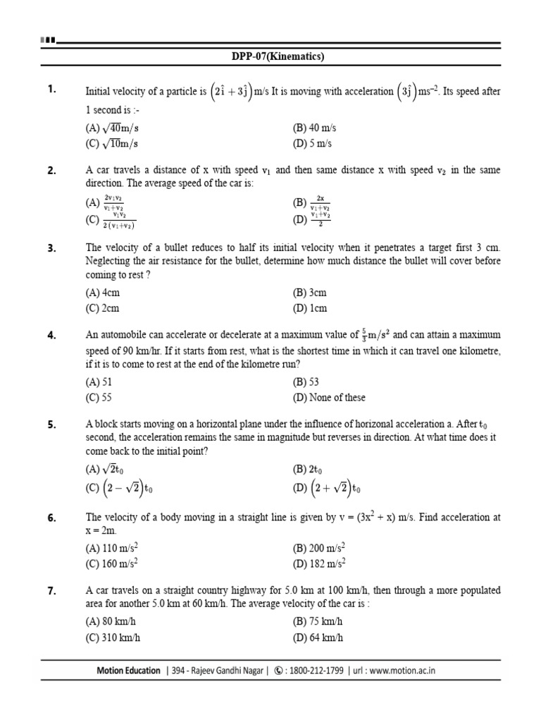 Kinematics Problem Set and Solutions | PDF | Acceleration | Speed