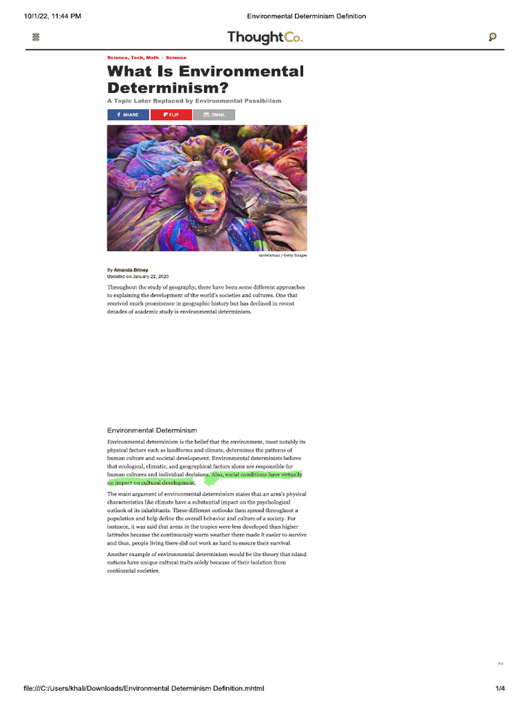 Environmental Determinism Definition | PDF