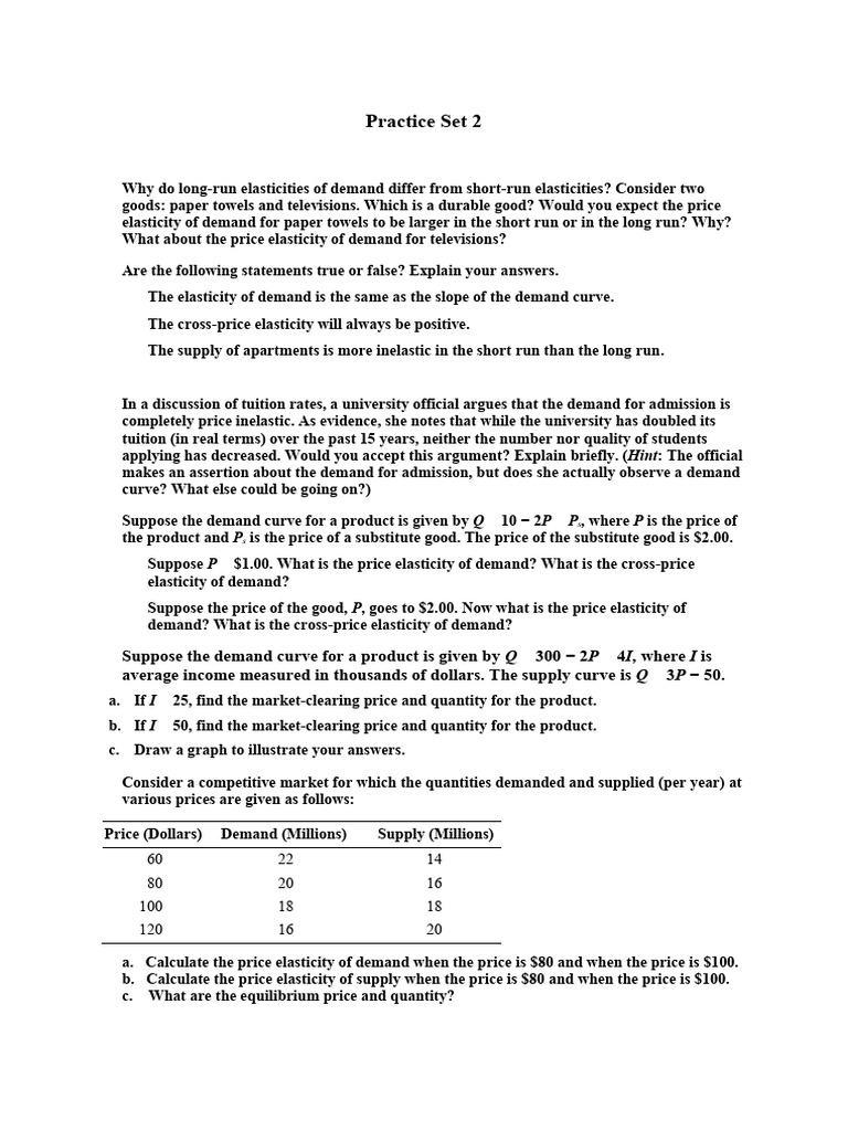Practice Set 2 | PDF | Demand | Elasticity (Economics)