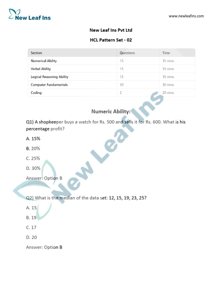 HCL Exam Pattern Set - 02 | PDF | Computer Data Storage | Operating System