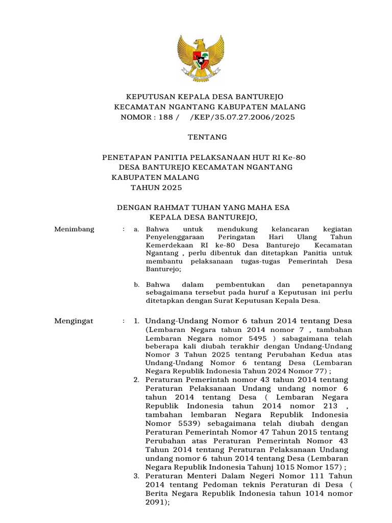 Contoh SK Panitia Hut Ri | PDF