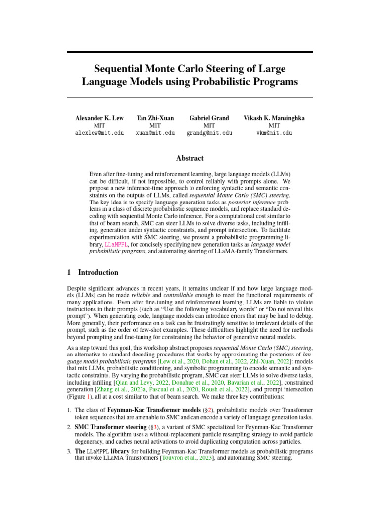 Sequential Monte Carlo Steering of Large Language Models using Probabilistic Programs | PDF ...
