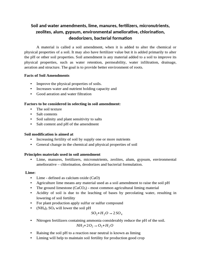 Soil Amendments: Types and Benefits | PDF | Soil | Fertilizer