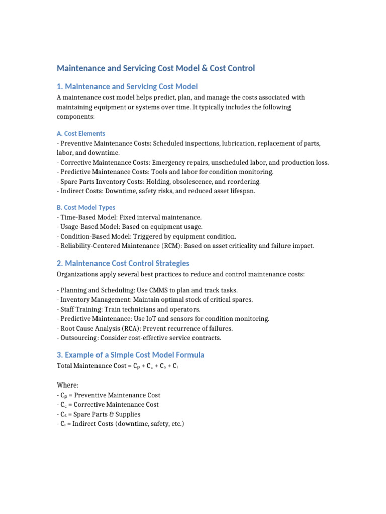 Preventive Maintenance Cost Model | PDF
