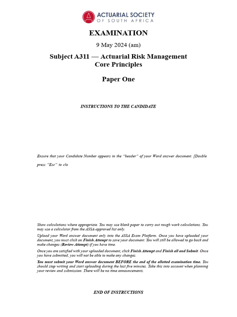 A311 May 2024 Paper 1 Exam | PDF | Pension | Insurance