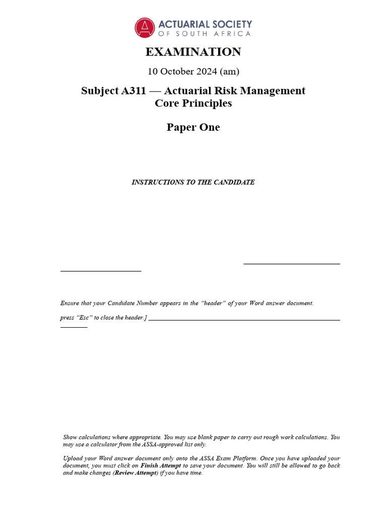 A311 Actuarial Risk Management Exam Guide | PDF | Insurance | Investing