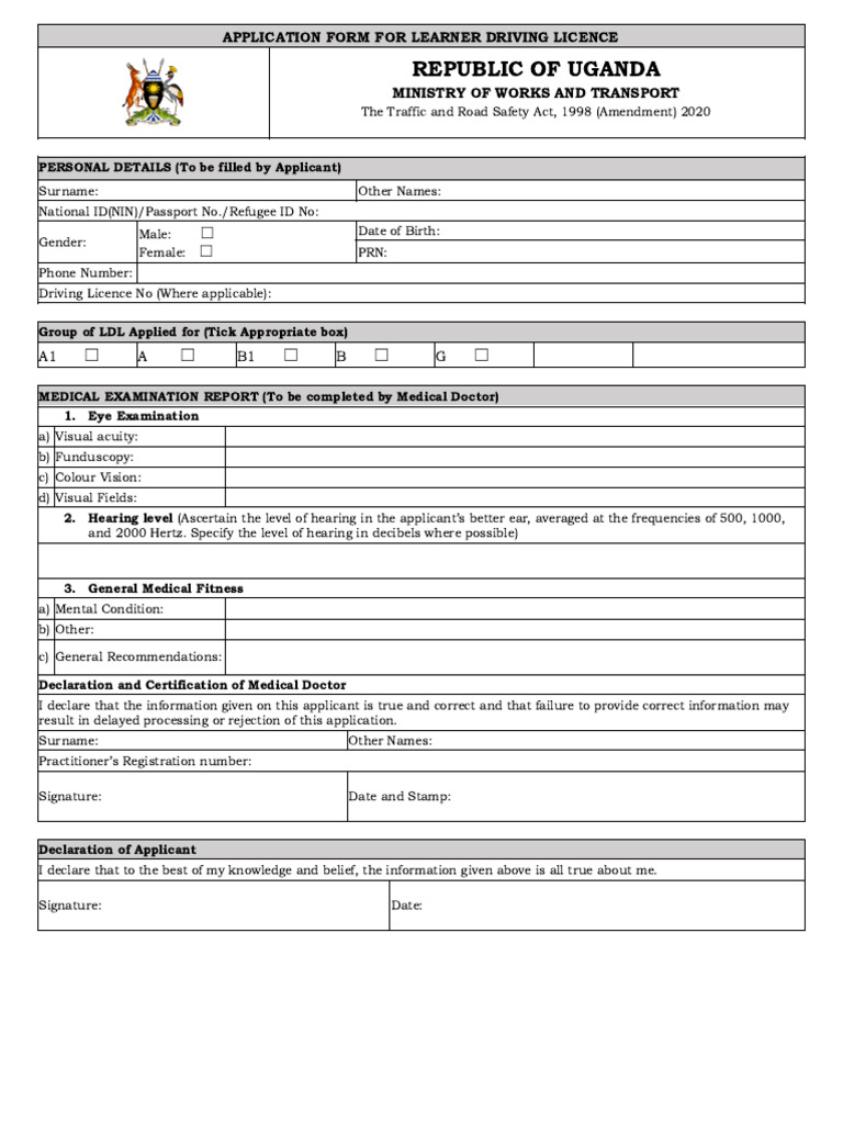 Learner Driving Licence Application Form | PDF