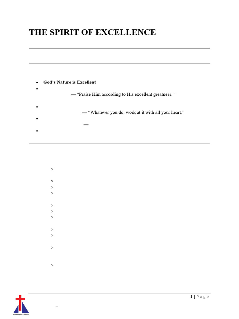 Spiritual Standards for Excellence | PDF | Bible | Goal