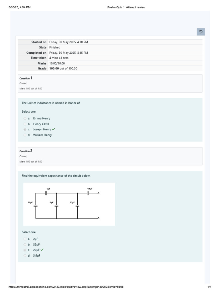 Prelim Quiz 1 - Attempt Review CAD | PDF | Capacitor | Capacitance