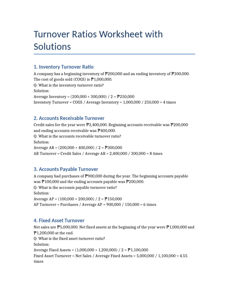 Turnover Ratios Calculation Guide | PDF