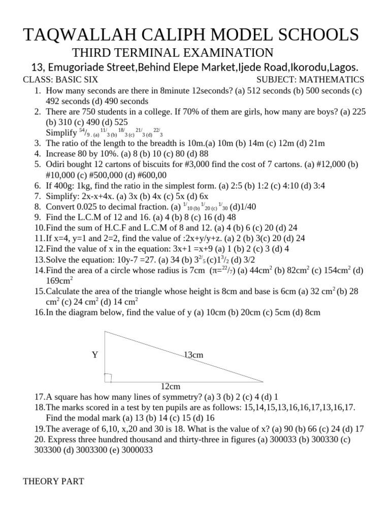 Basic Six Mathematics Exam 2024 | PDF | Floppy Disk | Basra