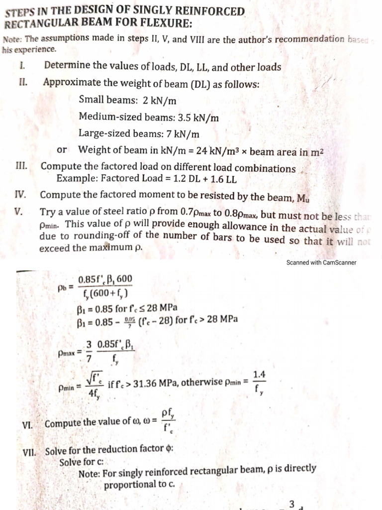 Steps in The Design of Singly Reinf. Rect. Beams | PDF