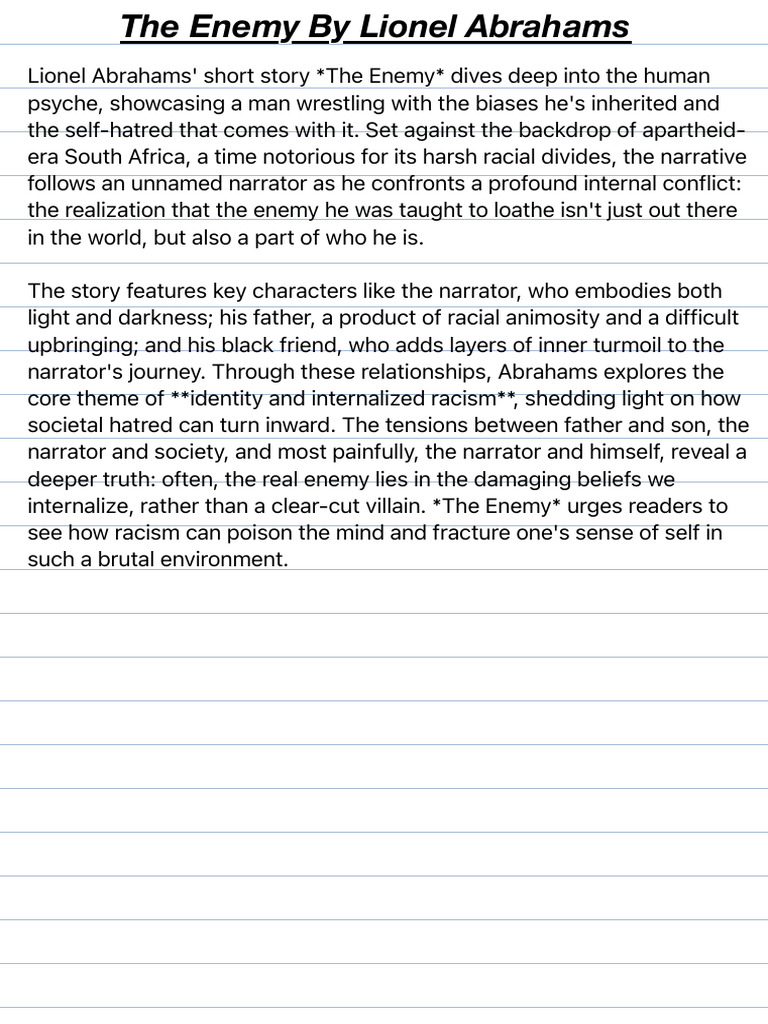 Identity and Internalized Racism in *The Enemy* | PDF