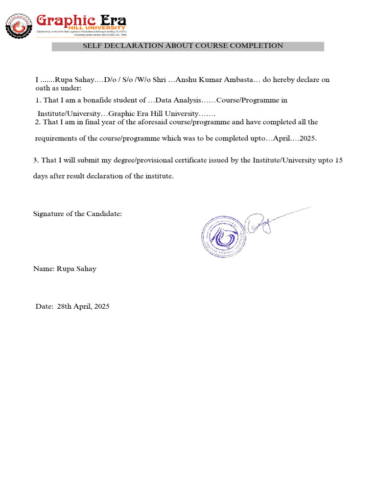 Self Declaration For Course Completion Certificate New - PDF 20250724 100338 0000 | PDF