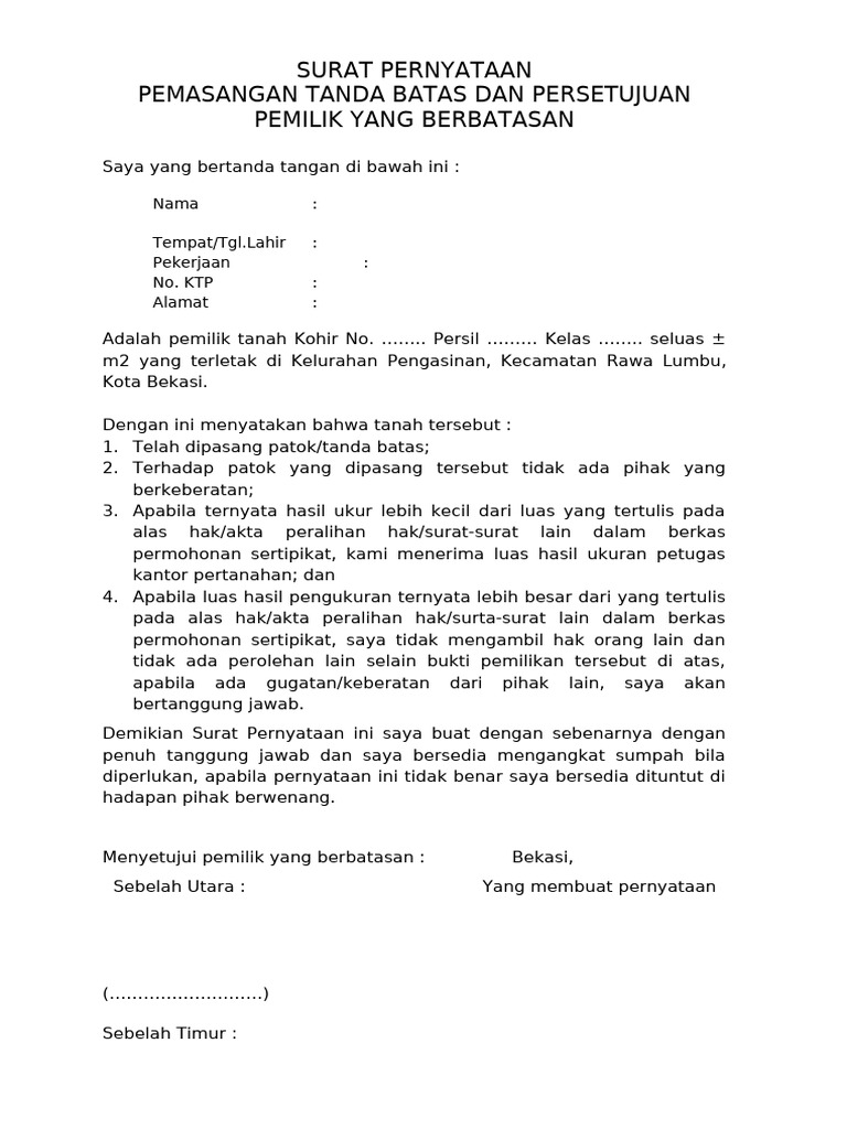 Surat Pernyataan Tanda Batas Tanah | PDF