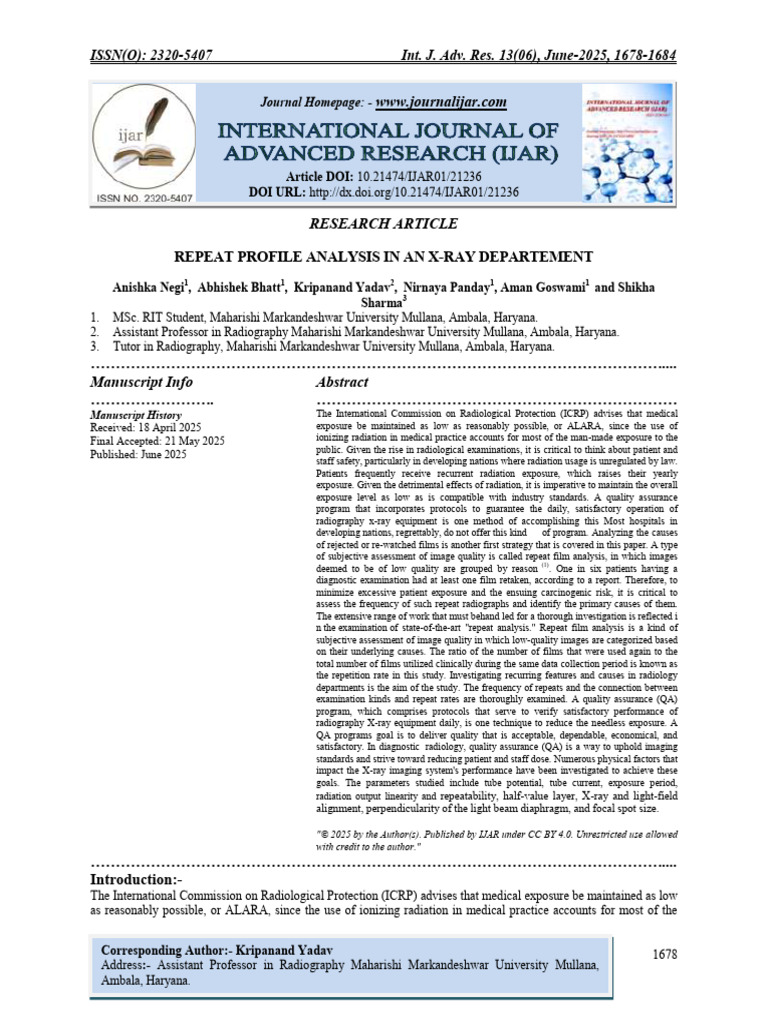 Repeat Profile Analysis in An X-Ray Departement | PDF | Radiography ...