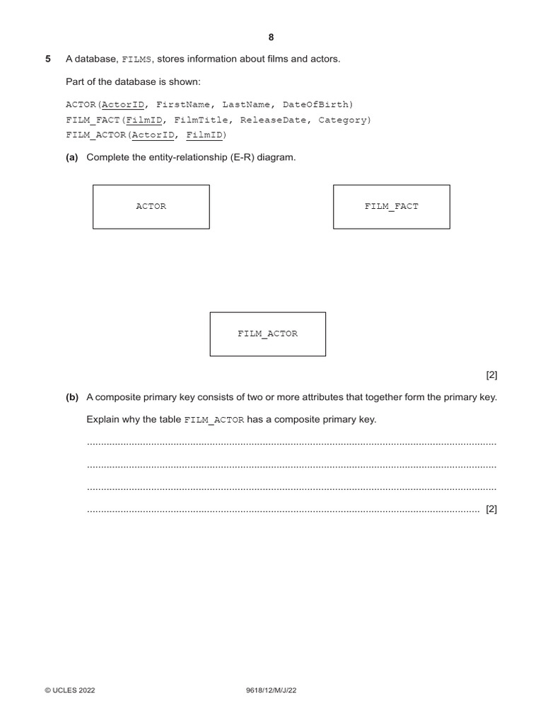 1.8 Database 9618 s22 QP 12 | PDF | Databases | Software Engineering