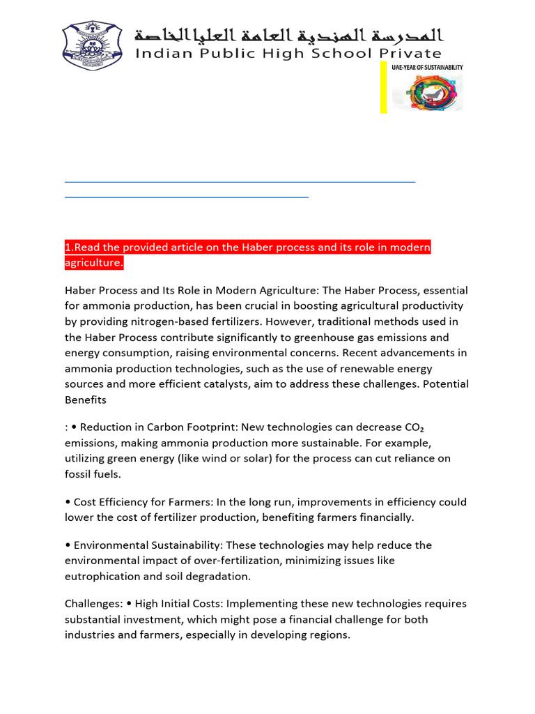 Haber Process Worksheet | PDF | Agriculture | Fertilizer