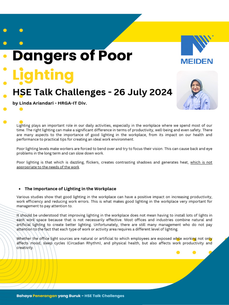 Hazards of Poor Workplace Lighting | PDF | Lighting | Light