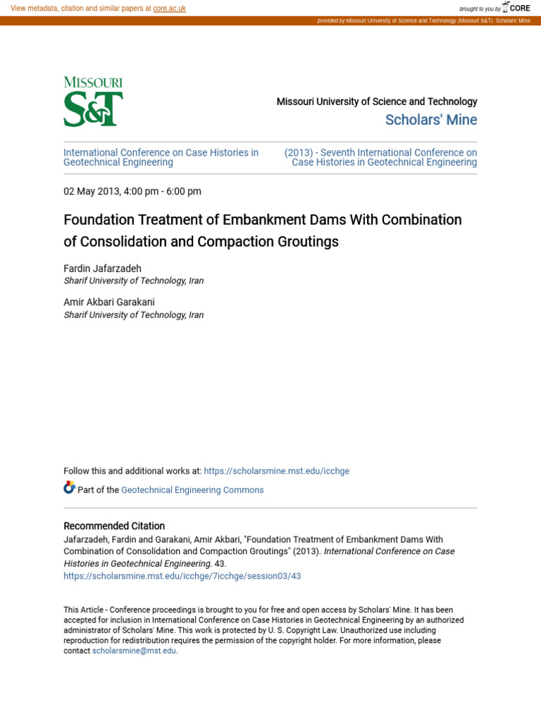 Foundation Treatment of Embankment Dams | PDF | Elasticity (Physics ...
