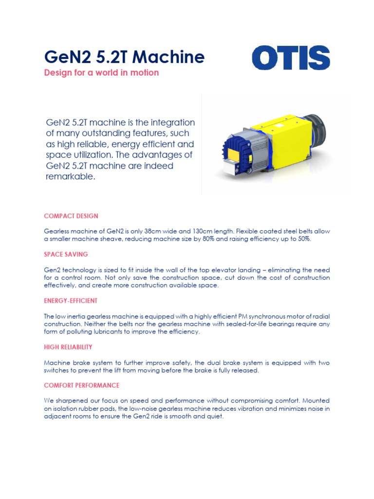 GEN2 5.2T Machine - Datasheet | PDF | Electric Motor | Elevator