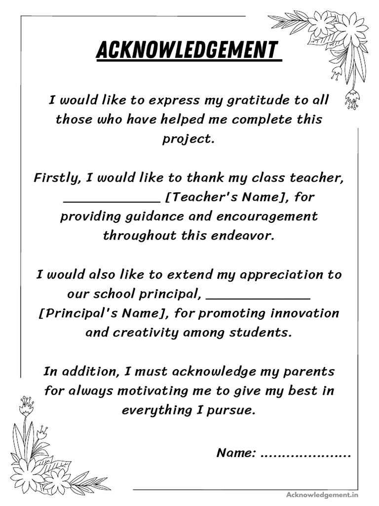 Acknowledgement Class 9 Project | PDF