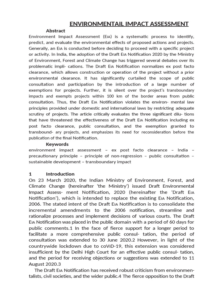 A Critical Analysis of Draft EIA Notification 2020 | PDF | Environmental Impact Assessment ...
