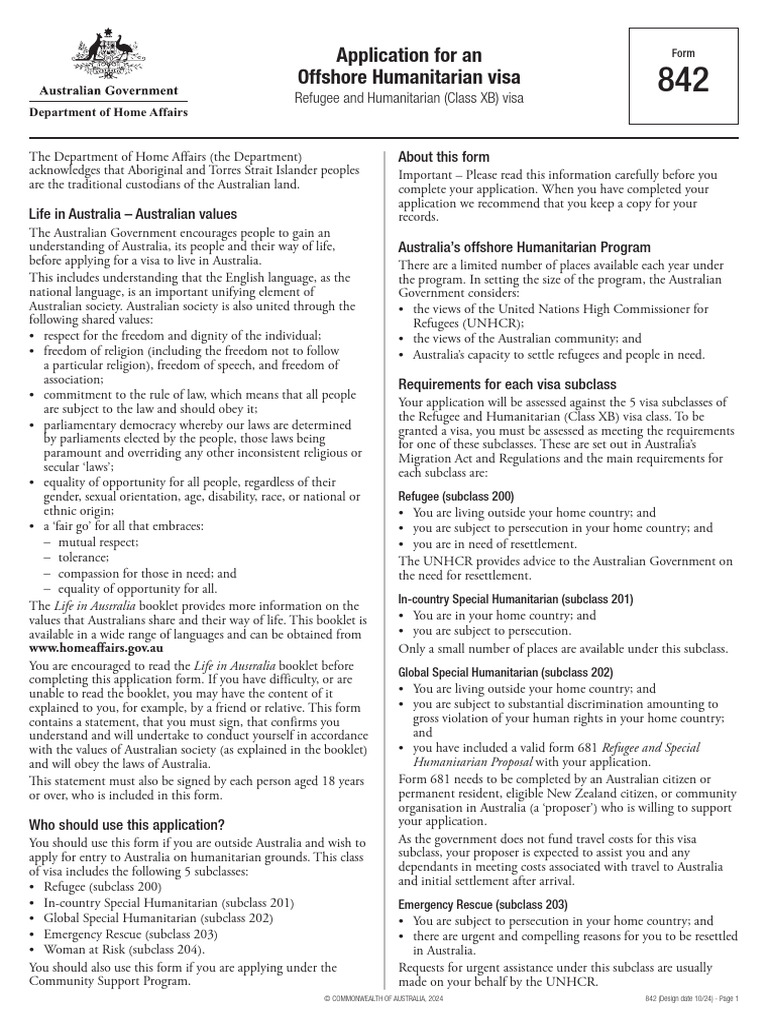 Form 842: Humanitarian Visa Application | PDF | Travel Visa | Family