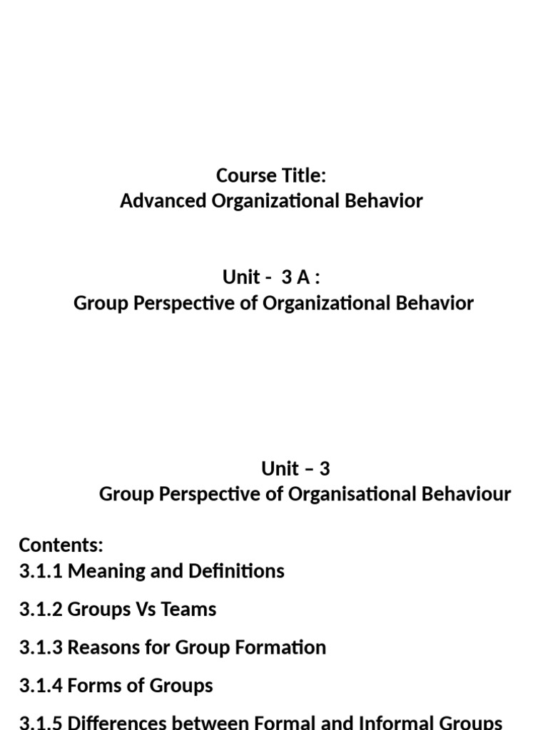 Unit - 3 A - Group Perspective of OB | PDF | Leadership | Goal