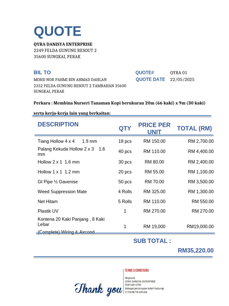 Sebut Harga QYRA 01 | PDF