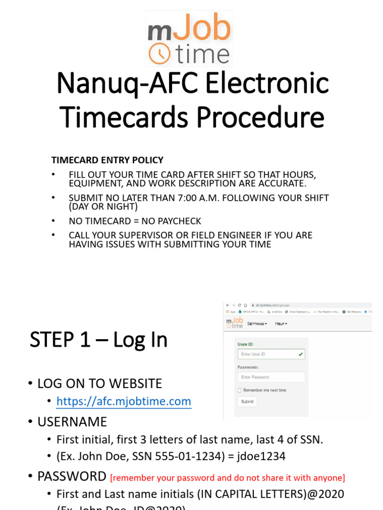 Nanuq-AFC Timecard Submission Guide | PDF | Software | Computing