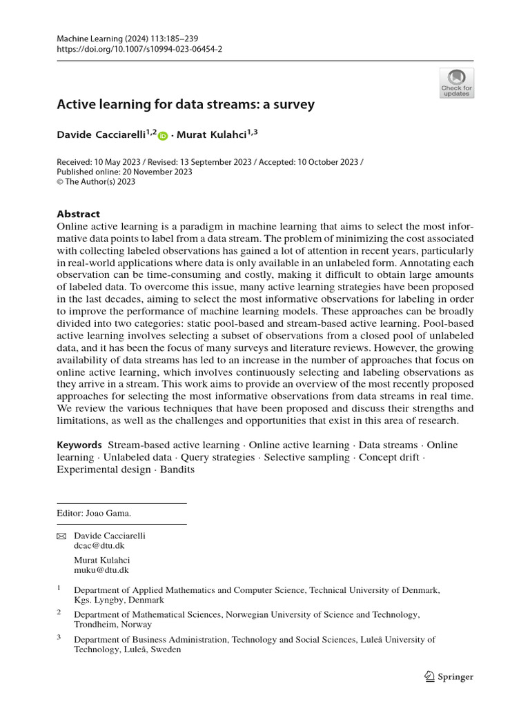 Active Learning in Data Streams: A Survey | PDF | Machine Learning ...