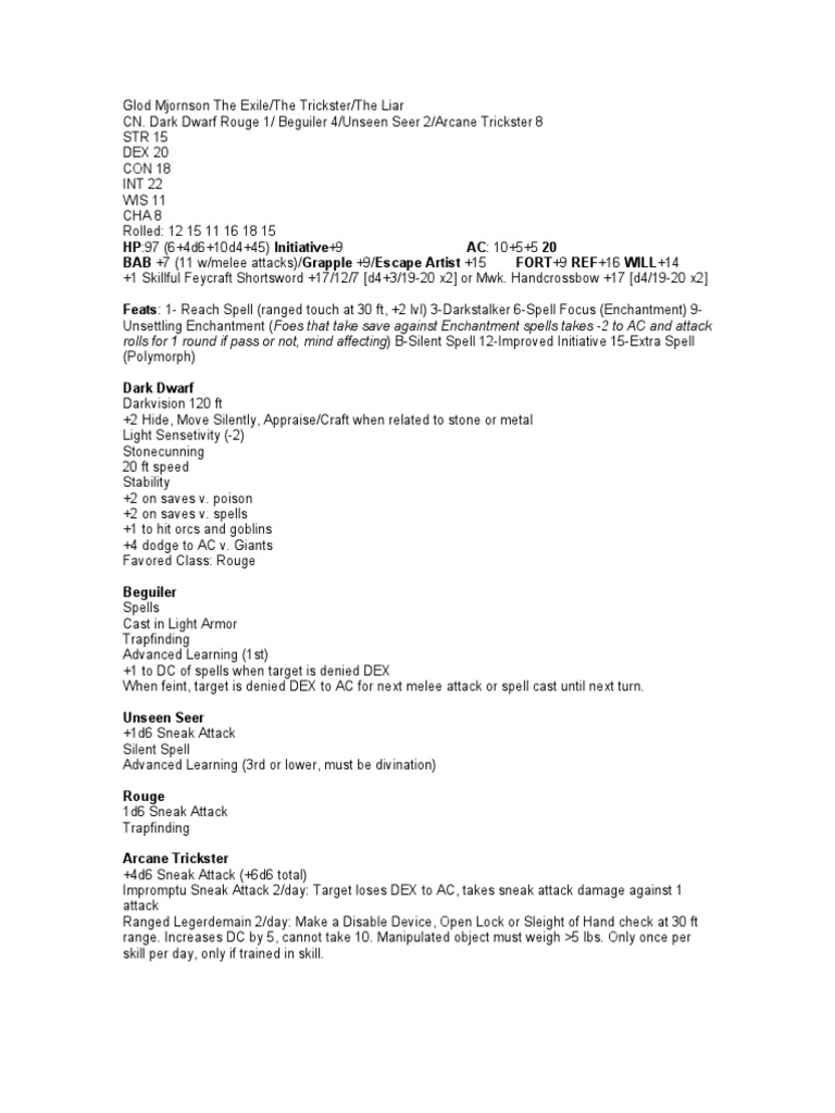 Dark Dwarf Beguiler Character Build | PDF | Leisure