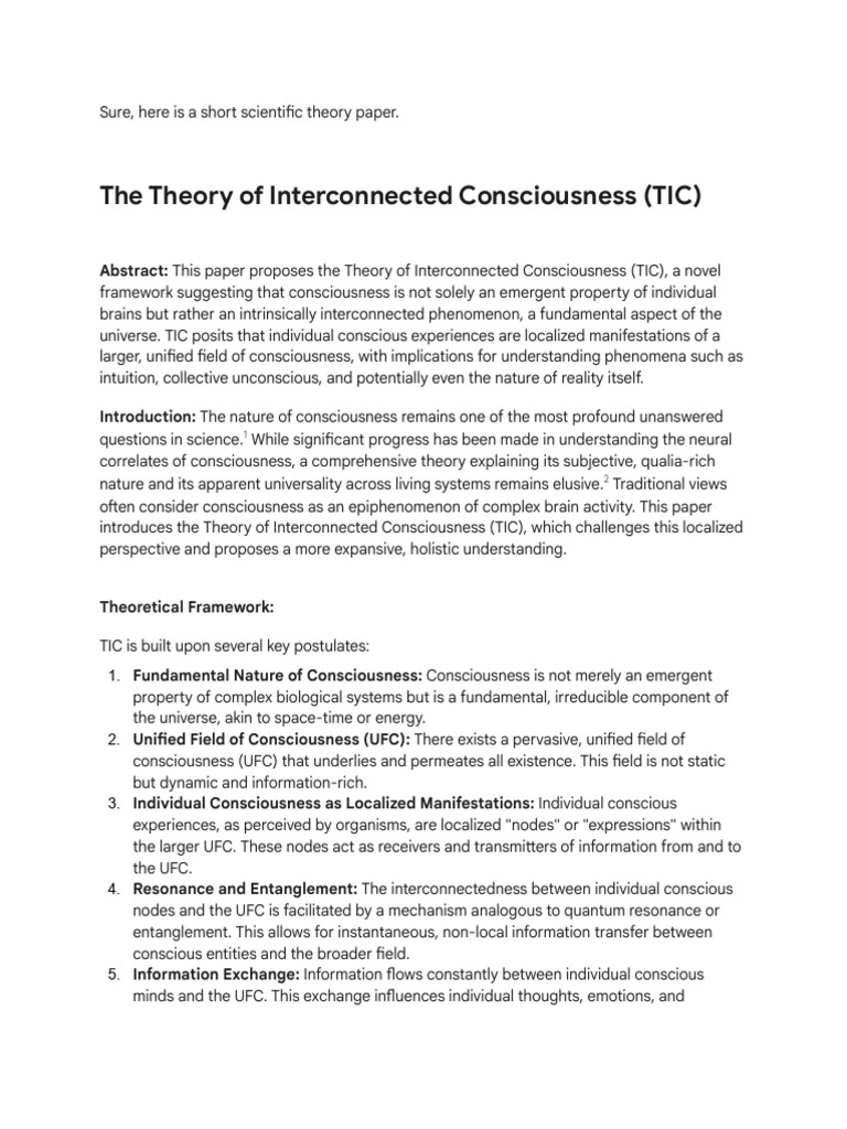 The Theory of Interconnected Consciousness (TIC) | PDF | Consciousness ...