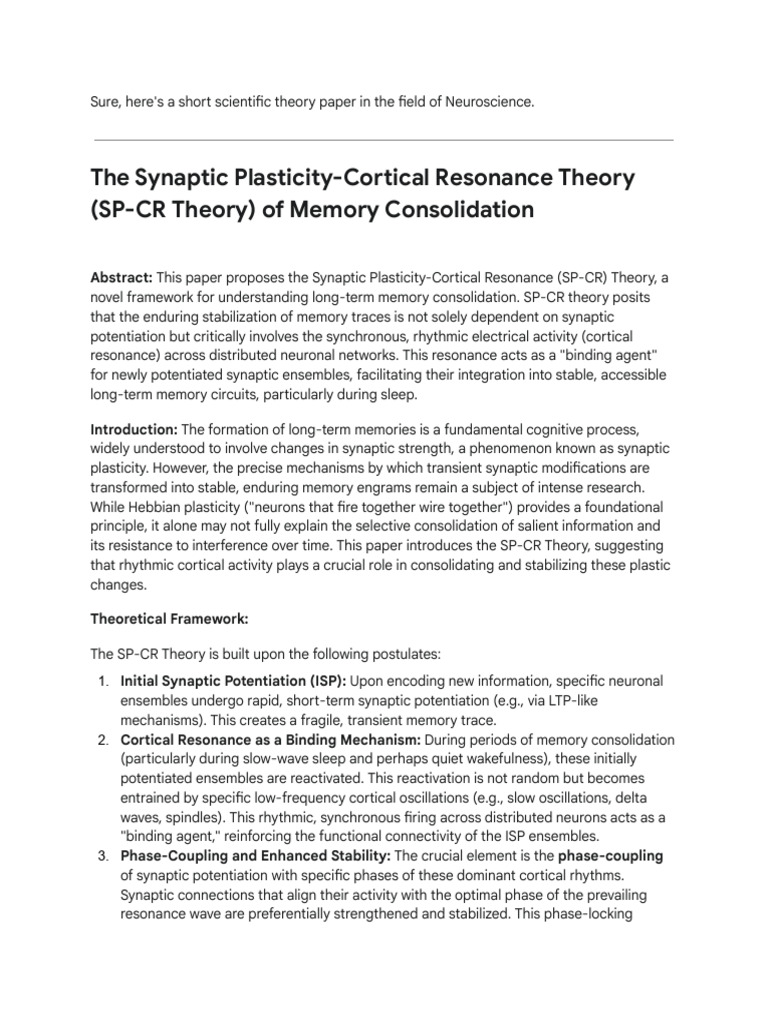 The Synaptic Plasticity-Cortical Resonance Theory | PDF | Memory ...